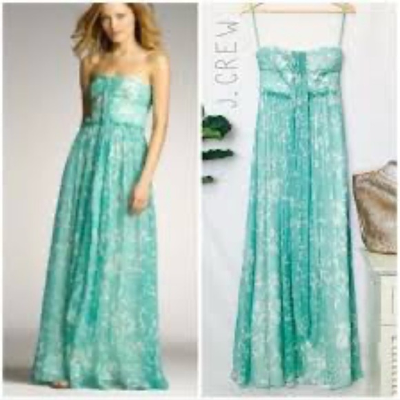 J. Crew | Dresses | J Crew Whitney Mint White Floral Strapless Gown Sz ...